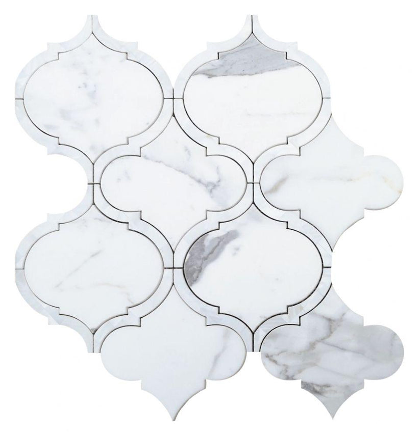 Elysium Tiles Alice Pearl Calacatta White 11.5" x 12" Marble Mosaic Ti ...