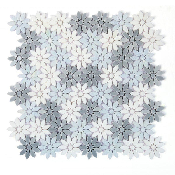 Elysium Tiles Daisy Crystal Ocean 12.5" x 13" Marble Mosaic Tile – AMA ...