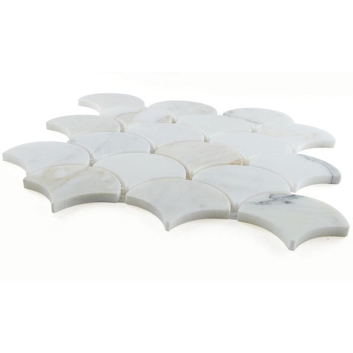 Elysium Tiles Dragon Scale Calacatta Gold Honed 9.75" x 10" Marble Mos ...