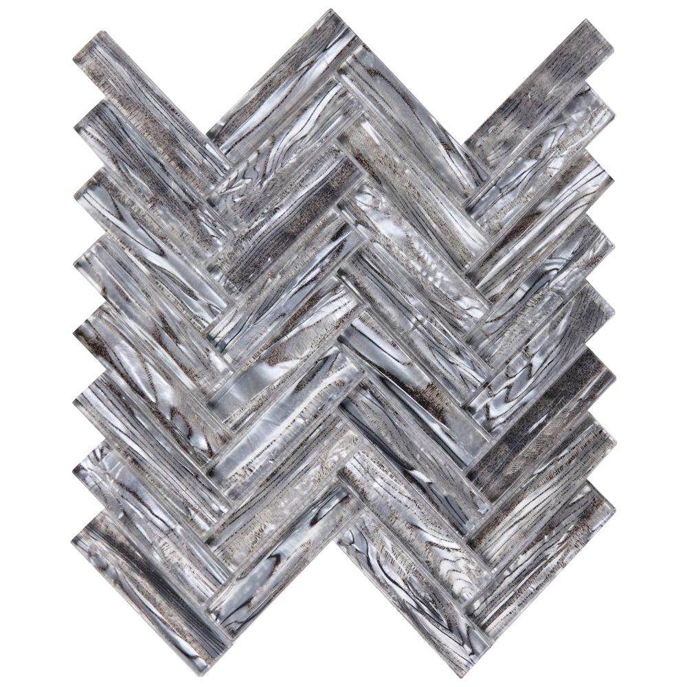 Elysium Tiles Herringbone Shell Silver 11" x 11" Glass Mosaic Tile ...
