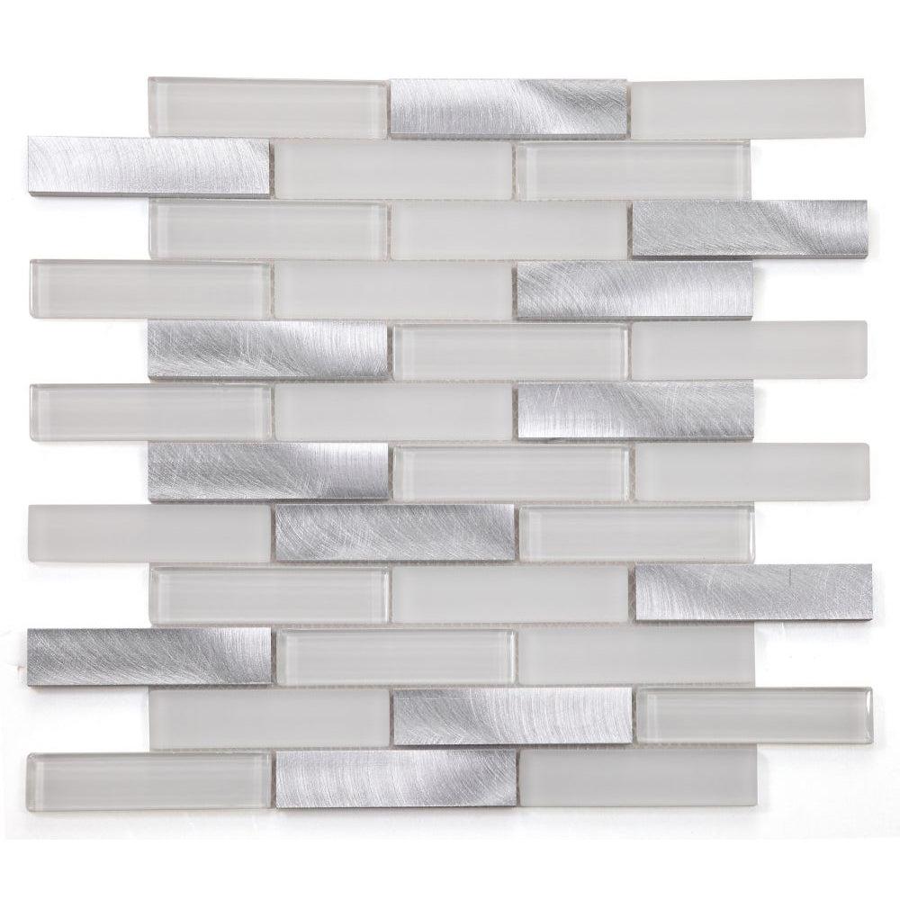 Elysium Tiles Linear Aluminum 11.75" x 11.75" Glass and Aluminum Mosai ...