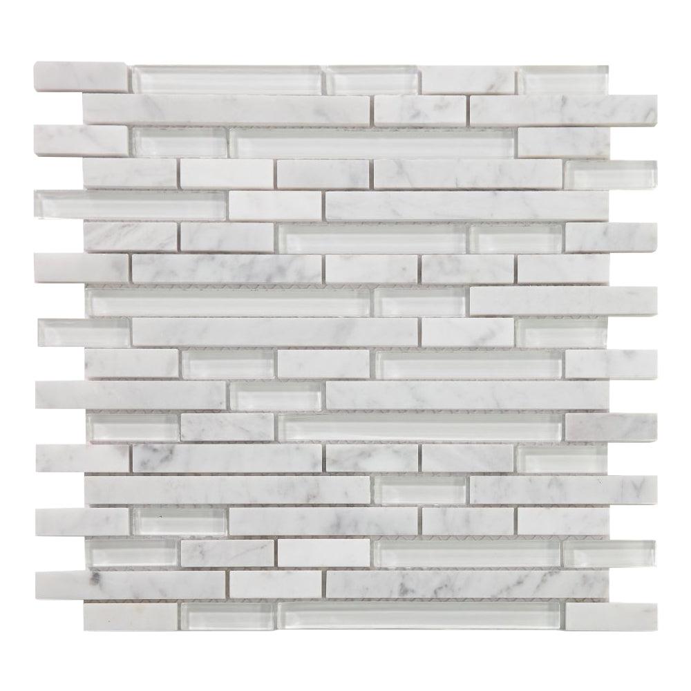 Elysium Tiles Linear Carrara White 11.75" x 12" Marble and Glass Mosai – AMA StoneWorks