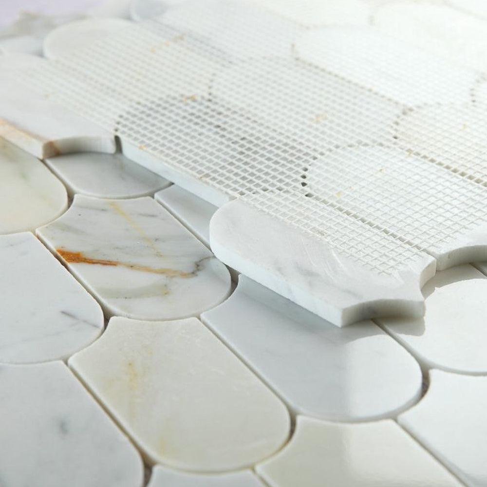Elysium Tiles Piano Calacatta Gold Polished 10.25" x 12.5" Marble Mosa ...