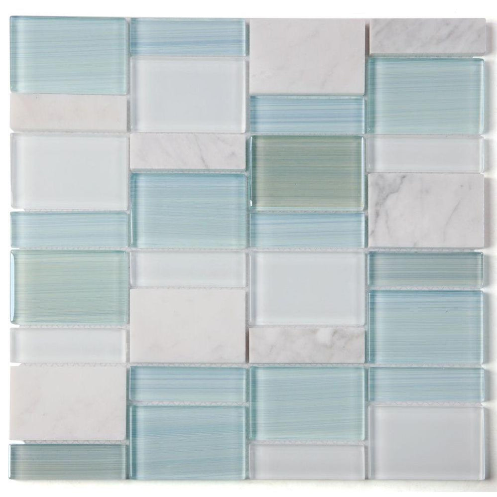 Elysium Tiles Prime Blue New 11.75" x 11.75" Marble & Glass Mosaic Til ...
