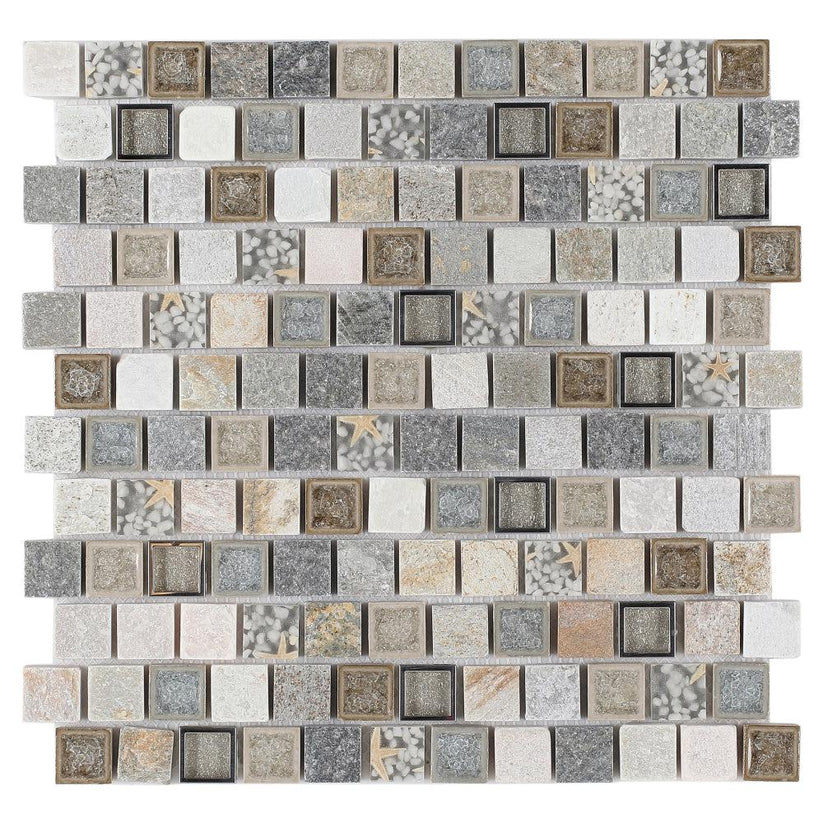 Elysium Tiles Selene Beach 11.75" x 11.75" Slate & Glass Mosaic Tile ...