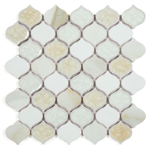 Elysium Tiles Van Gogh Calacatta 11" x 11" Marble And Glass Mosaic Til ...
