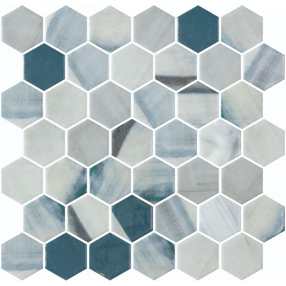 Elysium Tiles Vanguard Hex XL Bluish Grey 11.25" x 11.25" Mosaic Tile ...