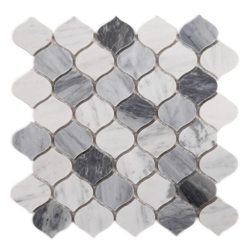 Elysium Tiles Water Drop Calacatta Grey 10.75" x 11" Marble Mosaic Til ...