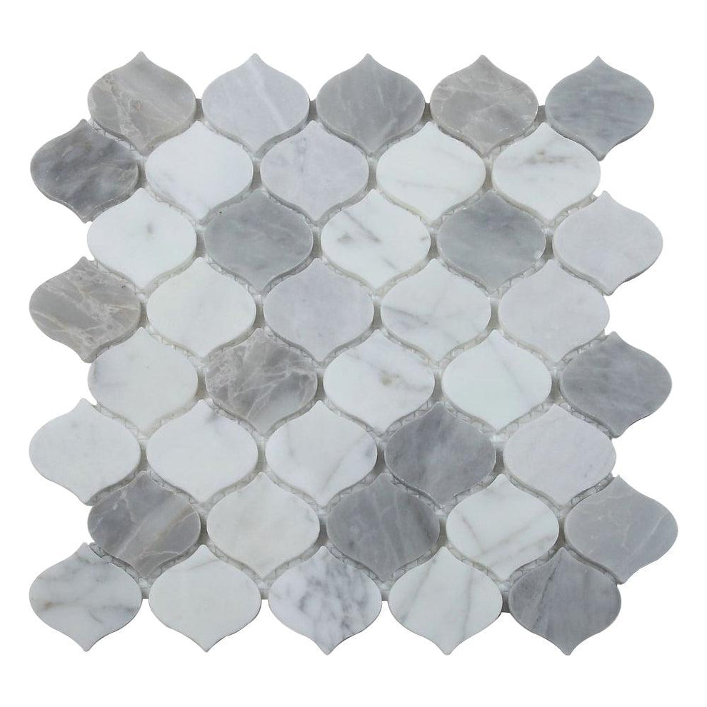 Elysium Tiles Water Drop Silver Grey 10.75" x 11" Marble Mosaic Tile ...
