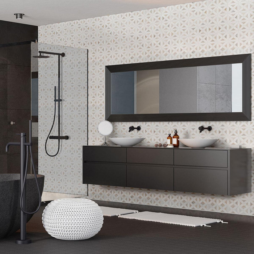 MSI Angora Geometric Pattern 12" x 12" Polished Marble Mosaic Tile ...