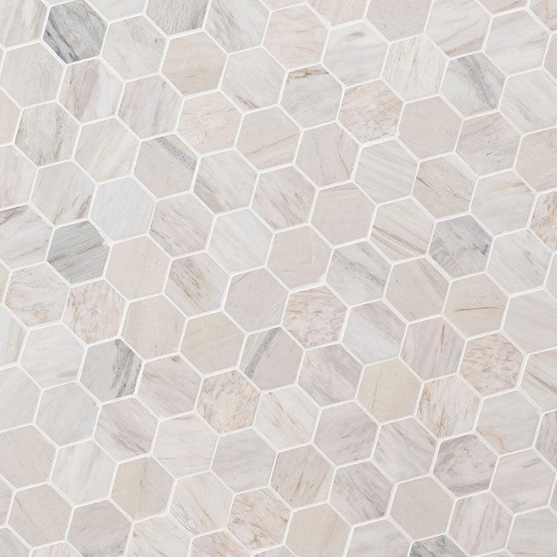 MSI Angora Hexagon (2" Pieces) 12" x 12" Polished Marble Mosaic Tile ...