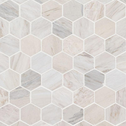 MSI Angora Hexagon (2" Pieces) 12" x 12" Polished Marble Mosaic Tile ...