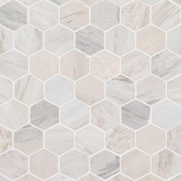MSI Angora Hexagon (2" Pieces) 12" x 12" Polished Marble Mosaic Tile ...