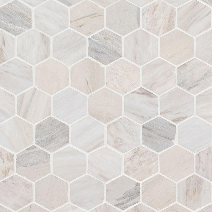 MSI Angora Hexagon (2" Pieces) 12" x 12" Polished Marble Mosaic Tile ...