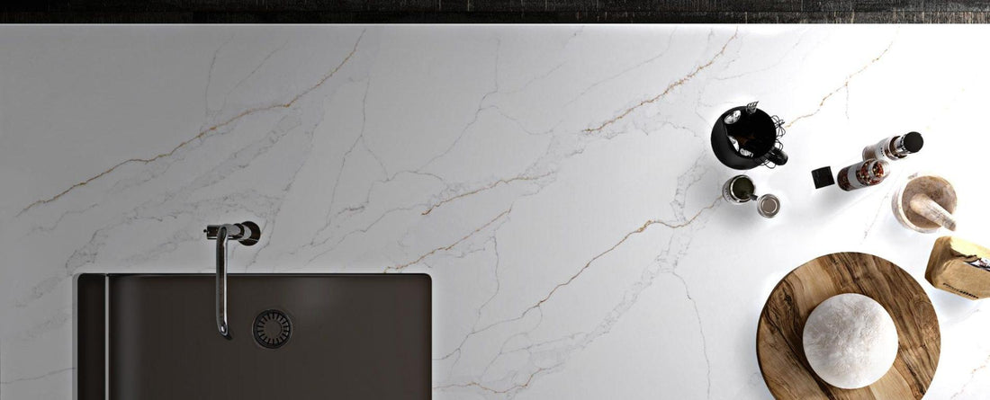 Raphael Stone Calacatta Romano Polished 126" x 63" Quartz Slab – AMA ...